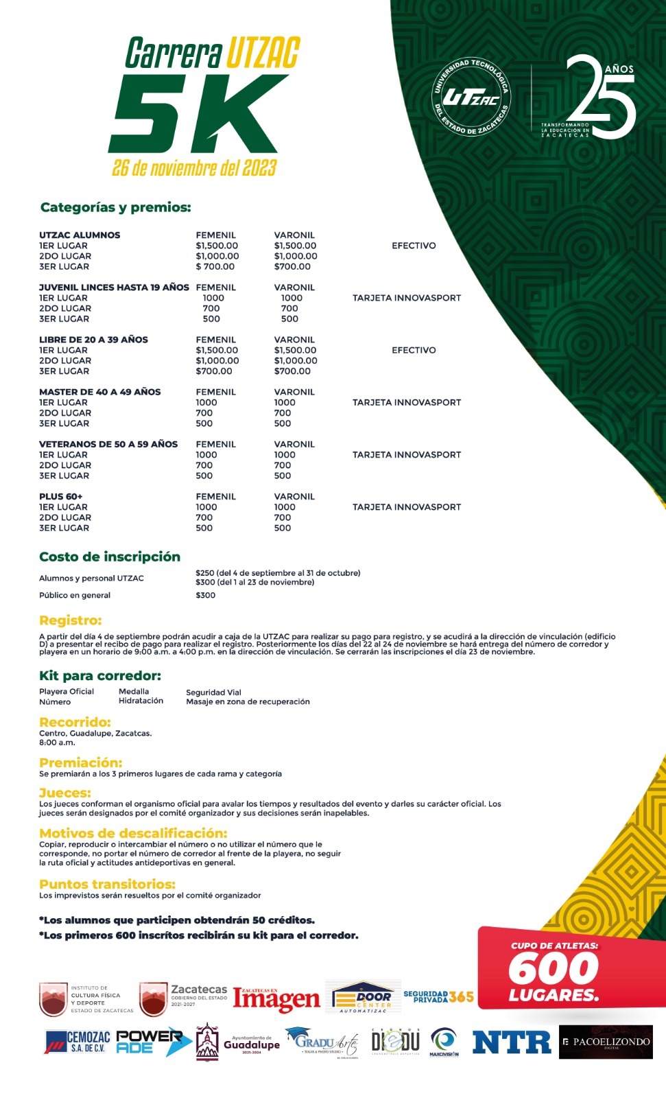 Convoca UTZAC a carrera 5K en conmemoración de su 25 aniversario